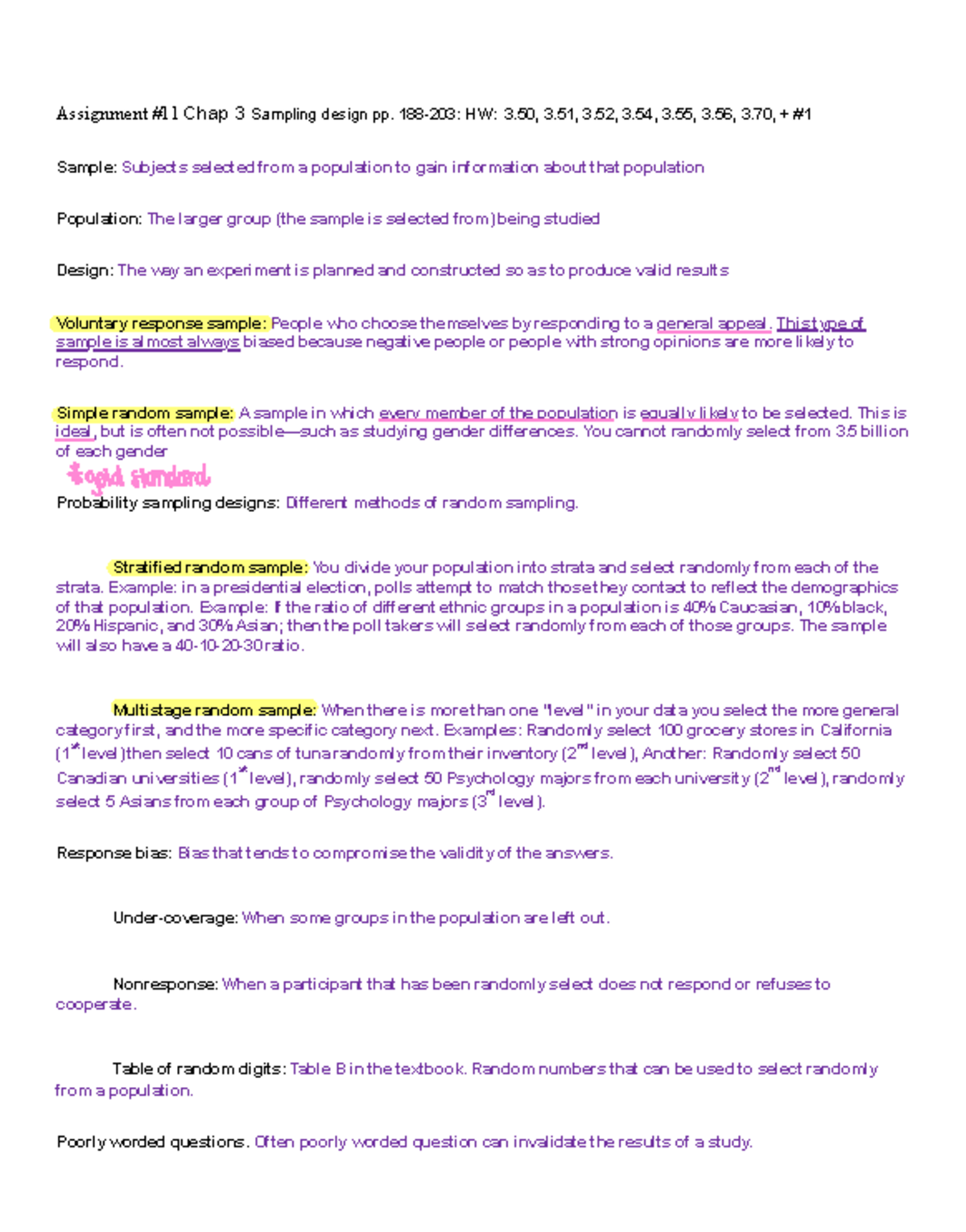Stat 11 Assignment: Chap 3 Sampling Design & Homework Problems - Studocu