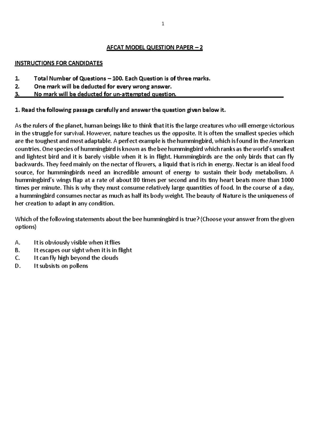 AFCAT Model Question Paper-II: Comprehensive Practice Set for ...