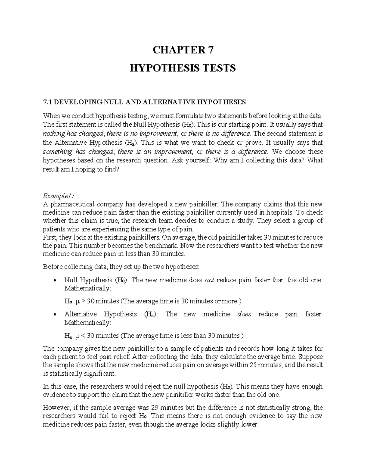 CHAPTER 7 HYPOTHESIS TESTS: NULL & ALTERNATIVE HYPOTHESES EXPLAINED ...