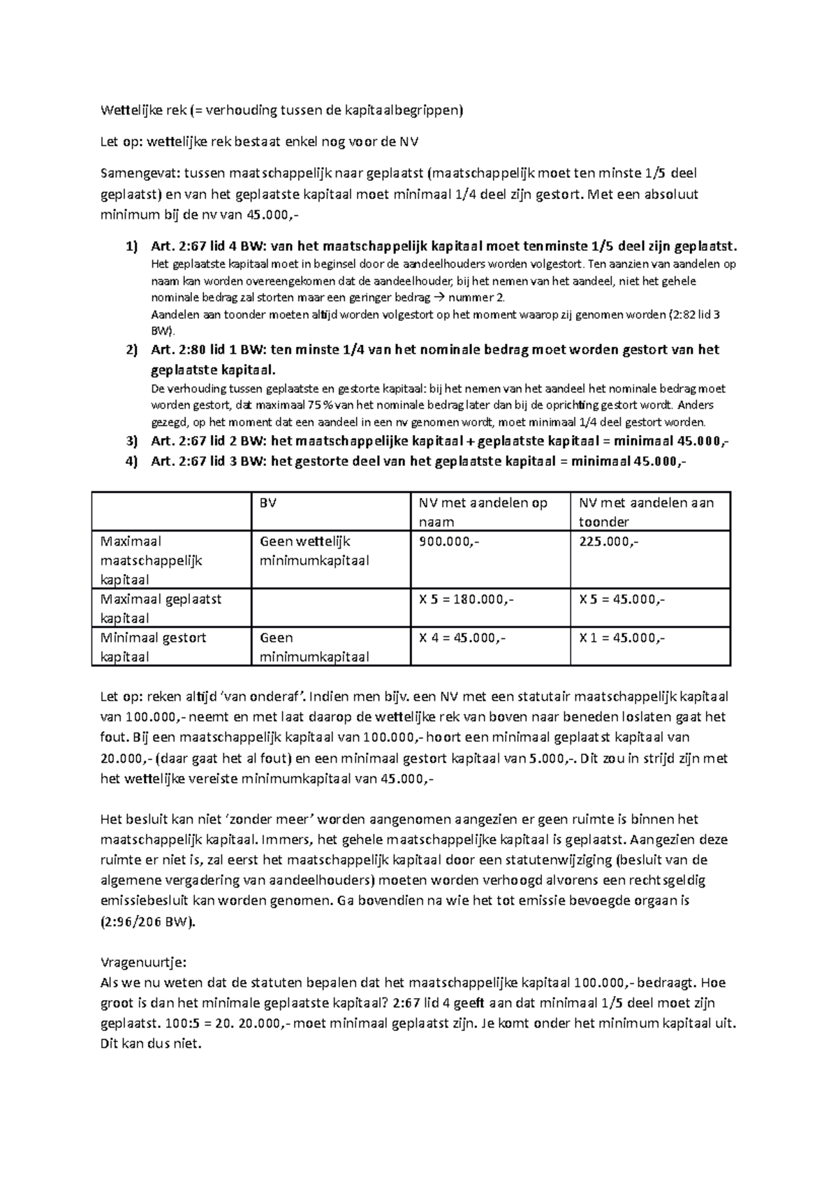 Wettelijke Rek en Kapitaalverhouding NV: Kernpunten en Uitleg - Studeersnel