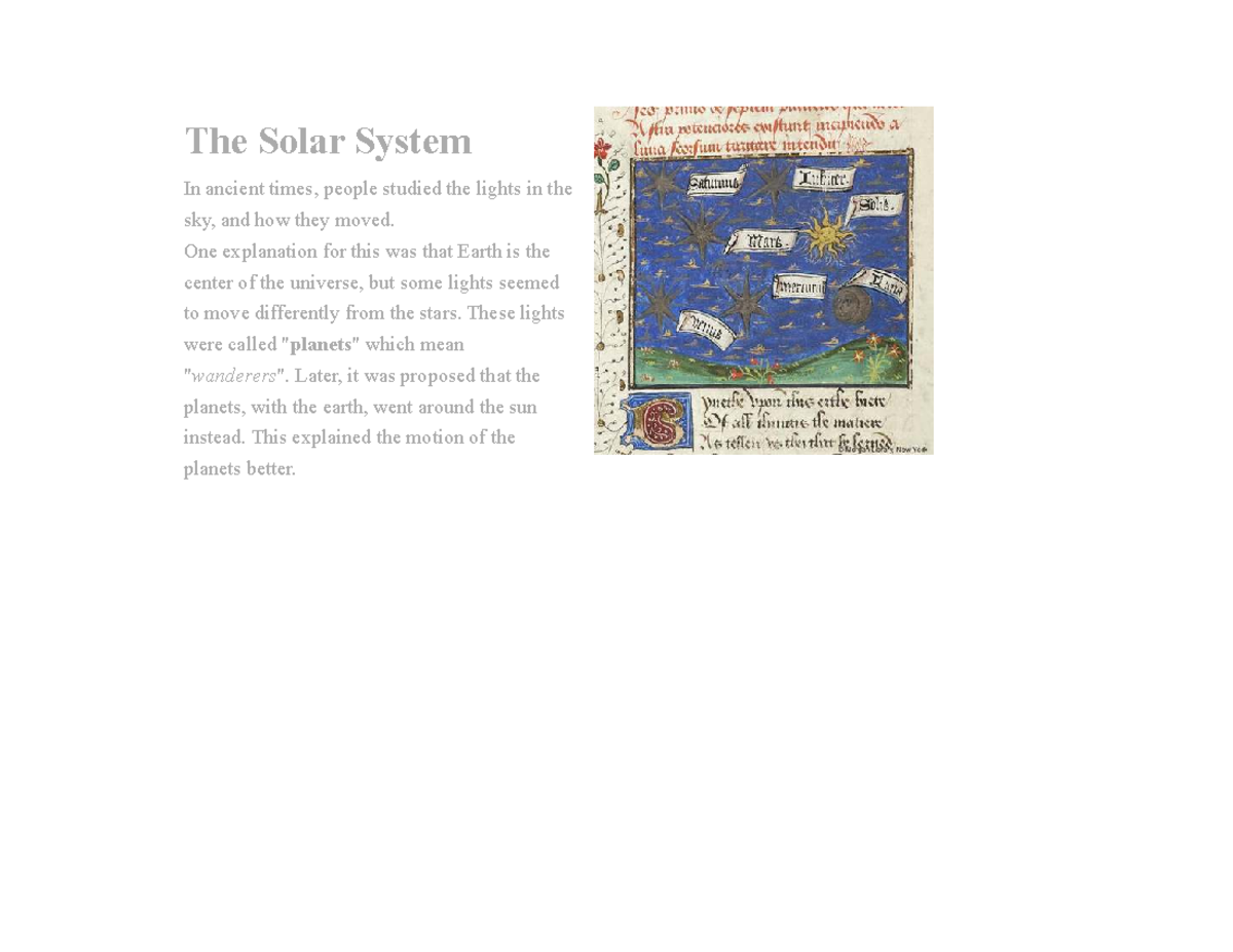 Solar System Learning About the Planets - In ancient times, people ...