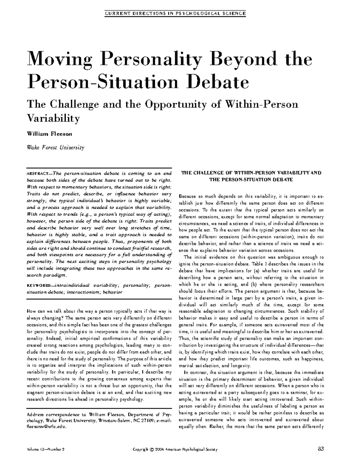 PSY 200 - Week 4 Reading: Personality and the Person-Situation Debate ...