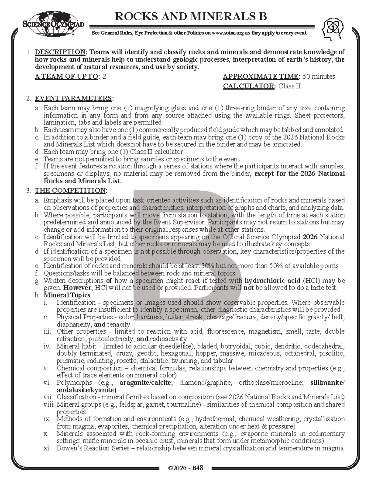Science Olympiad Div B: Rocks and Minerals Event Rules 2026 - Studocu