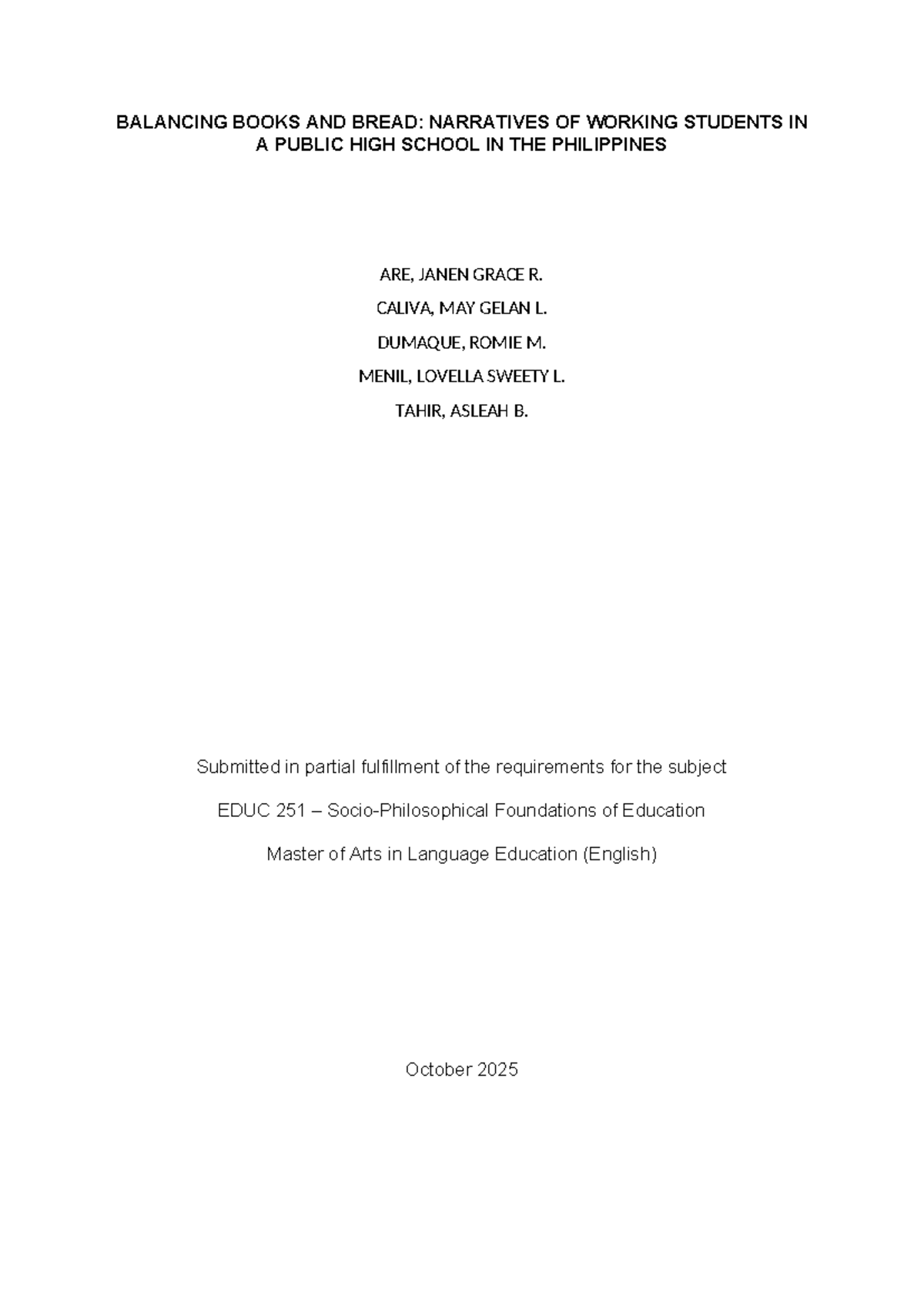EDUC 251: Coping Strategies of Working Students in PH High Schools ...