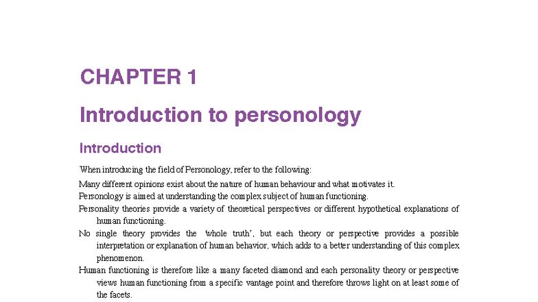 CHAPTER 1: Introduction to Personology and Human Behavior Insights ...