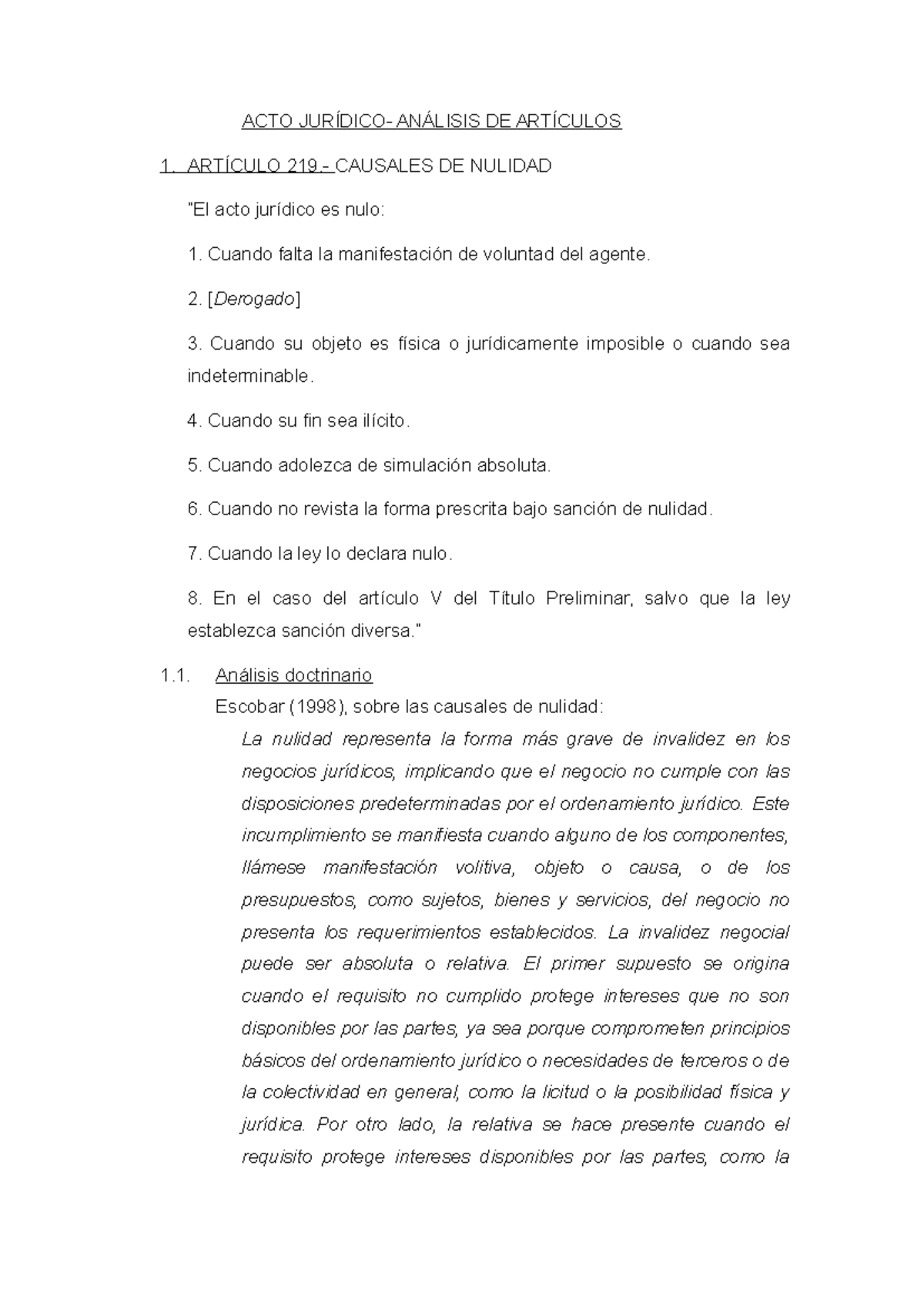 Análisis de Causales de Nulidad y Anulabilidad en Actos Jurídicos - AJ - Studocu