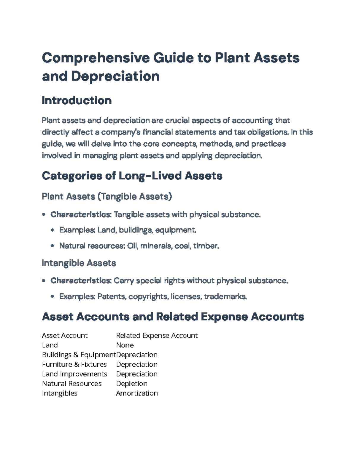 Comprehensive Guide to Plant Assets and Depreciation Methods ...