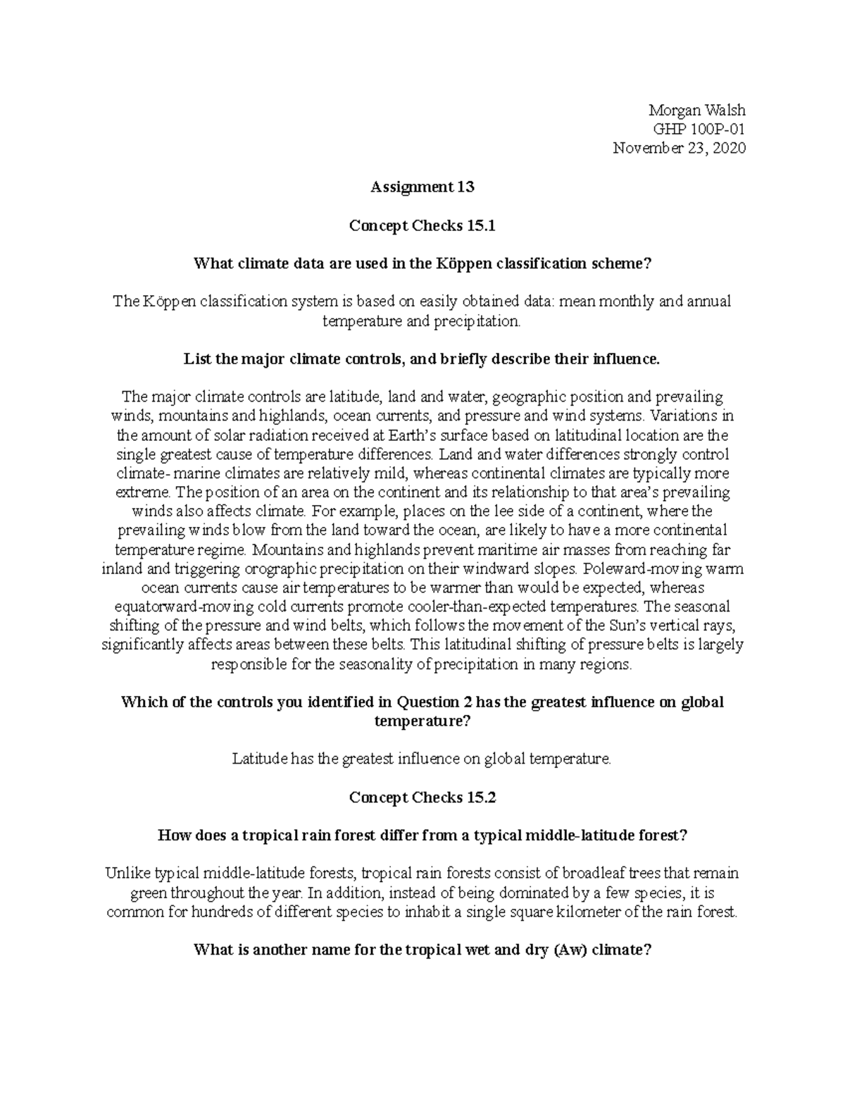 Assignment 13 - Reading questions with answers - Morgan Walsh GHP 100P ...