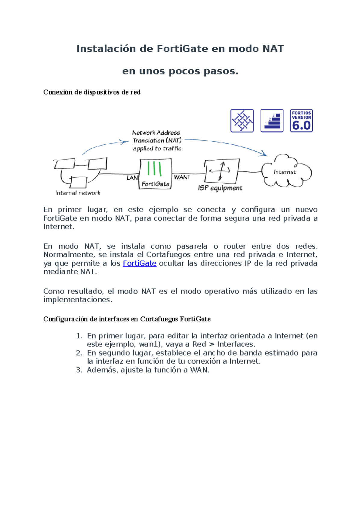 Instalación de FortiGate NAT: Guía Rápida y Configuración - Studocu