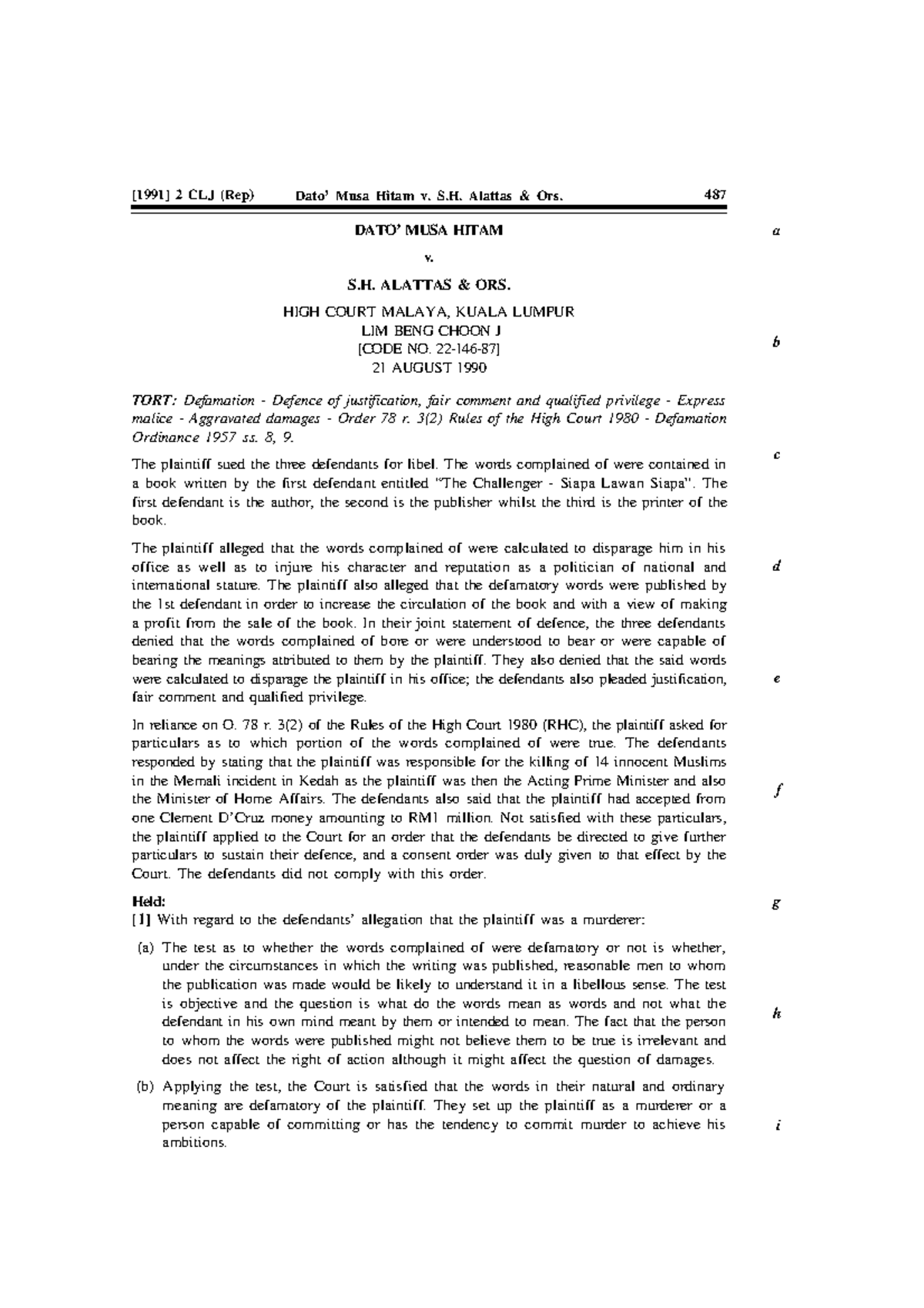 Dato Musa Hitam v. S.H. Alattas & Ors: High Court Defamation Case [22 ...
