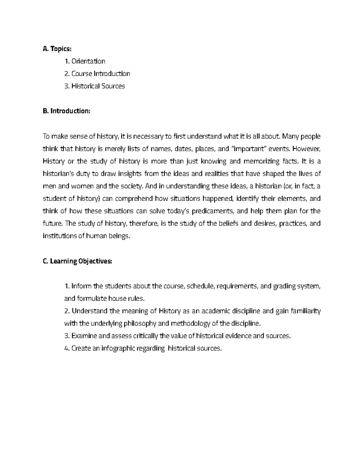 Week 1 - Readings in Philippine History - A. Topics: Orientation Course ...