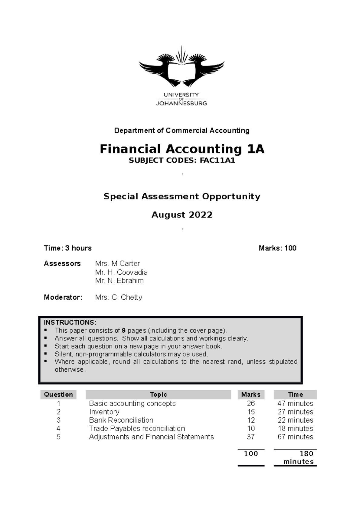 2022 FAC11A1 special exam - Department of Commercial Accounting ...