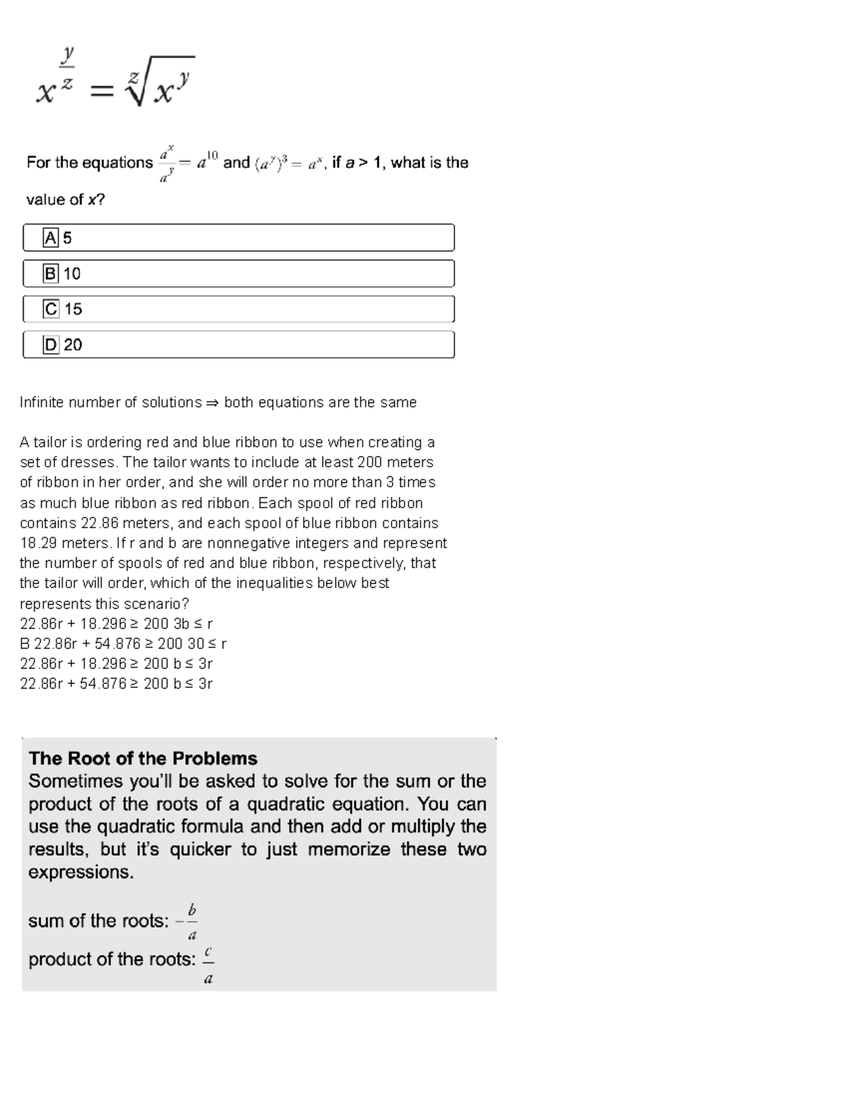 SAT Questions (Maths) - Google Docs - Infinite number of solutions ⇒ ...