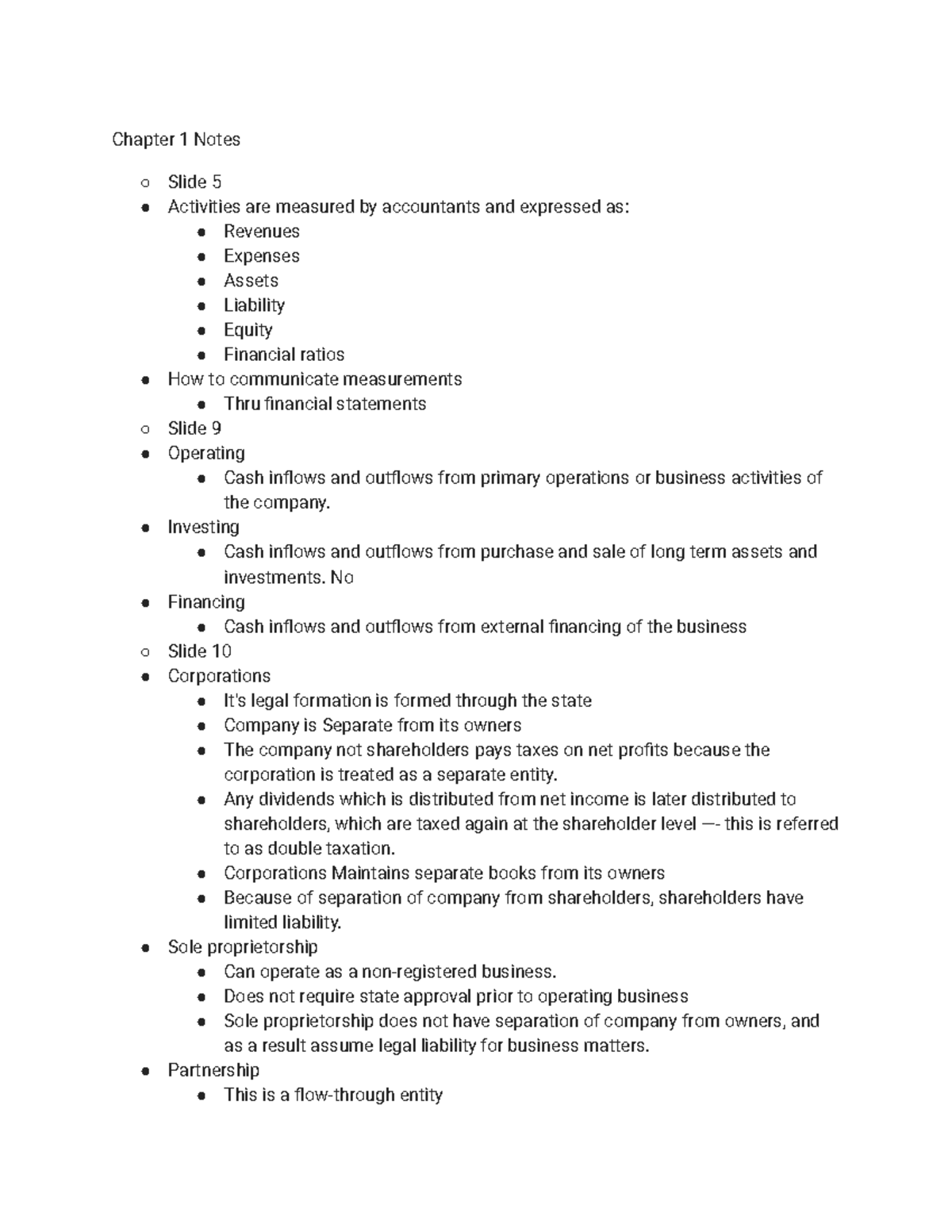 ACCT 101: Chapter 1 Notes on Financial Measurements and Statements ...