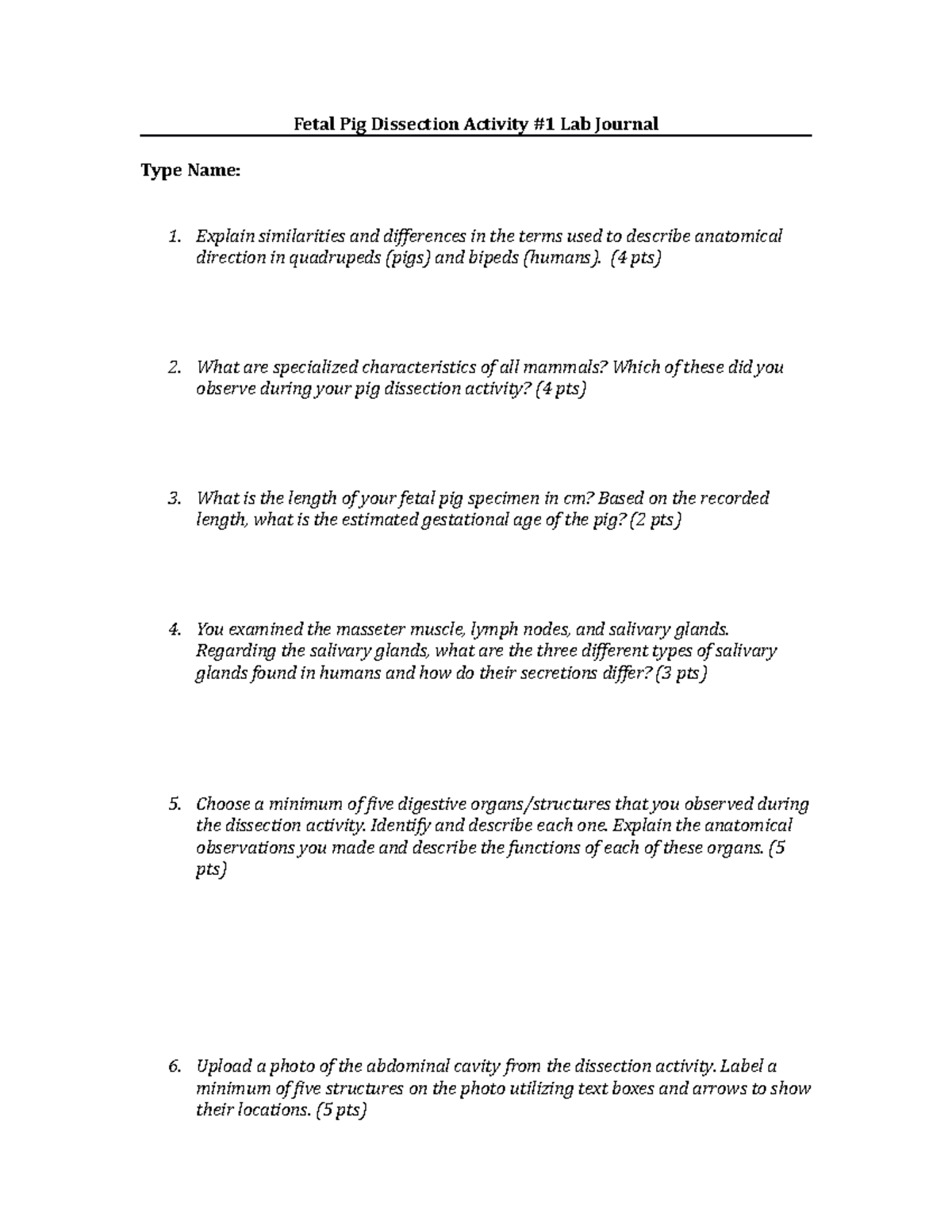 Fetal Pig Dissection Activity #1 Lab Journal APHY 102 - Fetal Pig ...