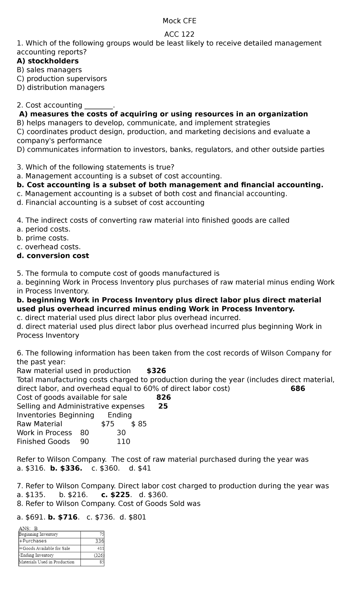 Mock CFE (ACC 122): Comprehensive Practice Questions & Answers - Studocu
