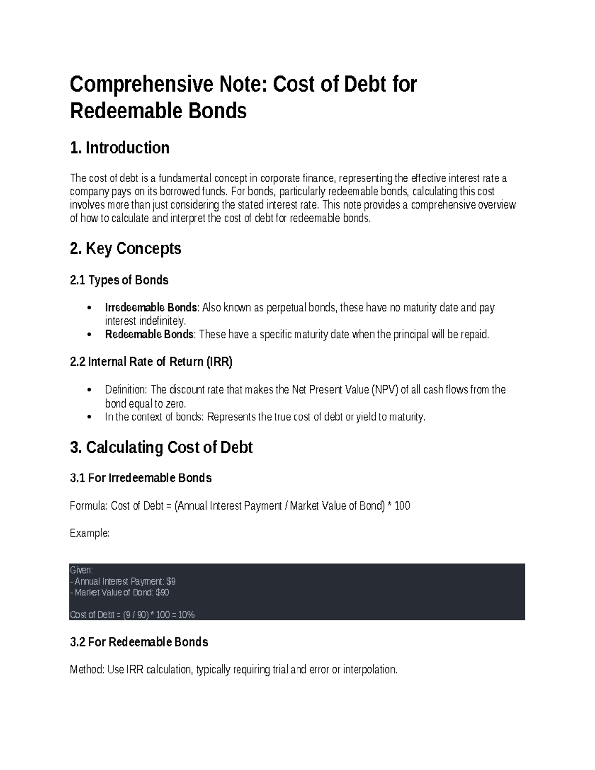 IRR Analysis of Redeemable Debt: Cost of Debt Overview & Calculation ...