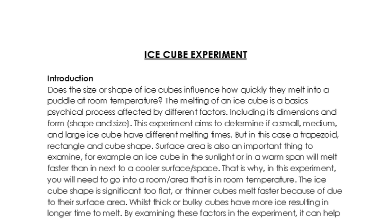 ICE CUBE Experiment: Analyzing Size and Shape Effects on Melting Time ...