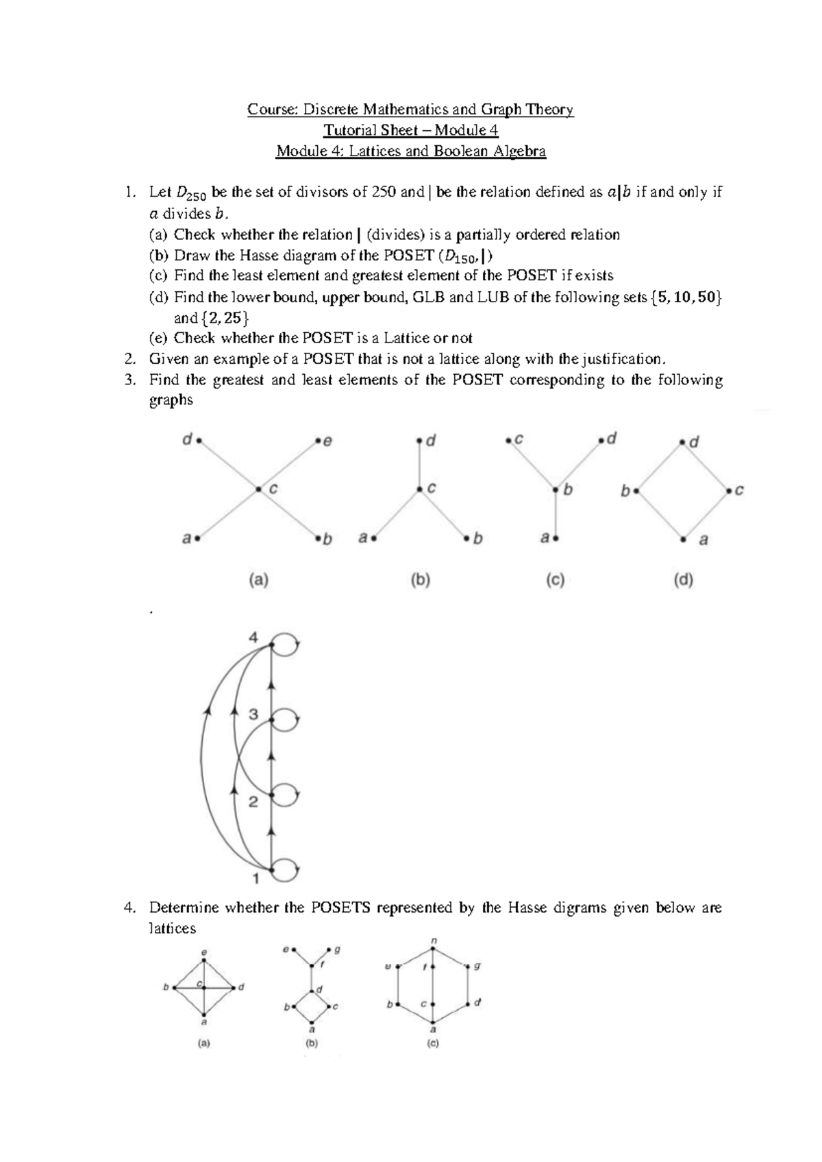 DMGT-Tutorial Sheet on Lattices and Boolean Algebra - Module 4 - Studocu