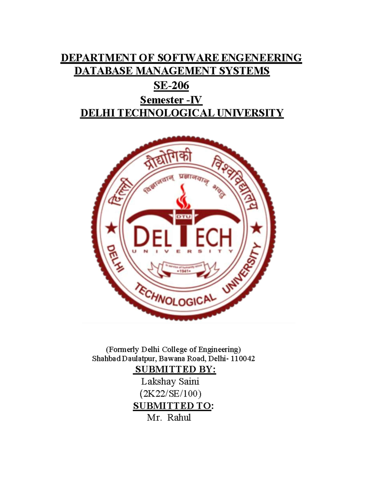 DBMS Project Report: SQL Database Creation & ER Diagram Analysis - Studocu