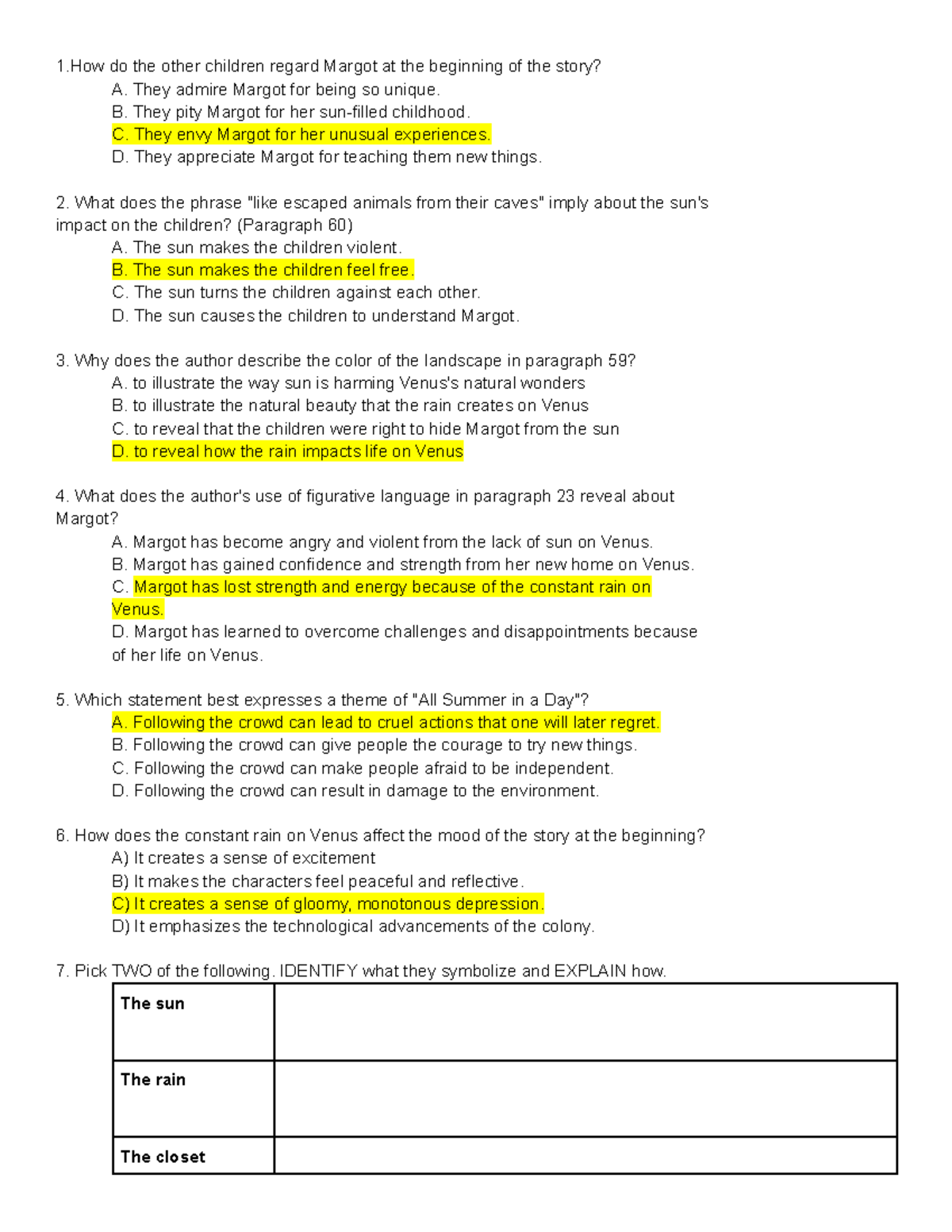 All Summer in a Day - AH 25-26 Study Questions and Analysis - Studocu