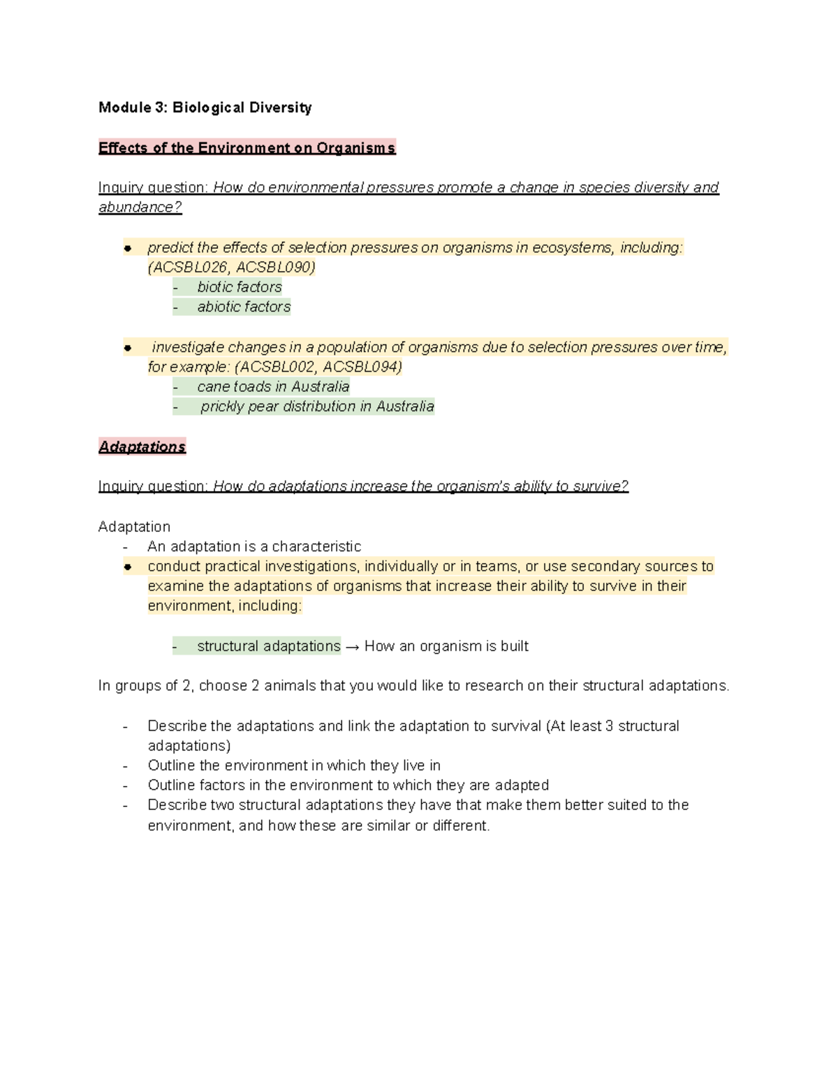 Module 3 - Biological Diversity: Environmental Effects & Adaptations ...
