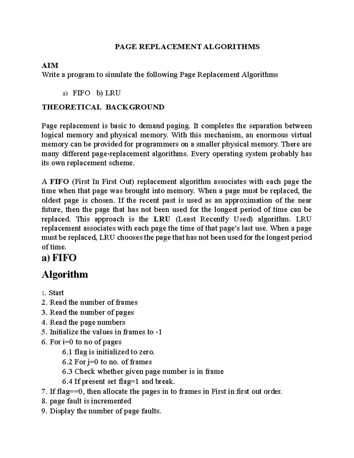 FIFO & LRU Page Replacement Algorithms: Simulation & Theory Guide - Studocu