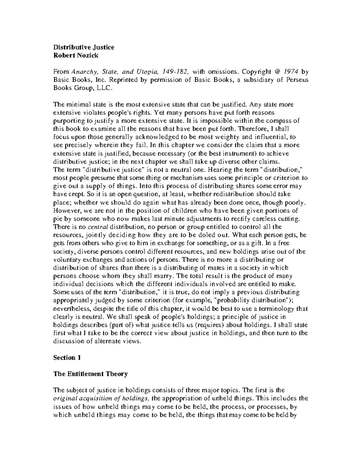 Distributive Justice in Nozick's Entitlement Theory: Key Concepts and ...