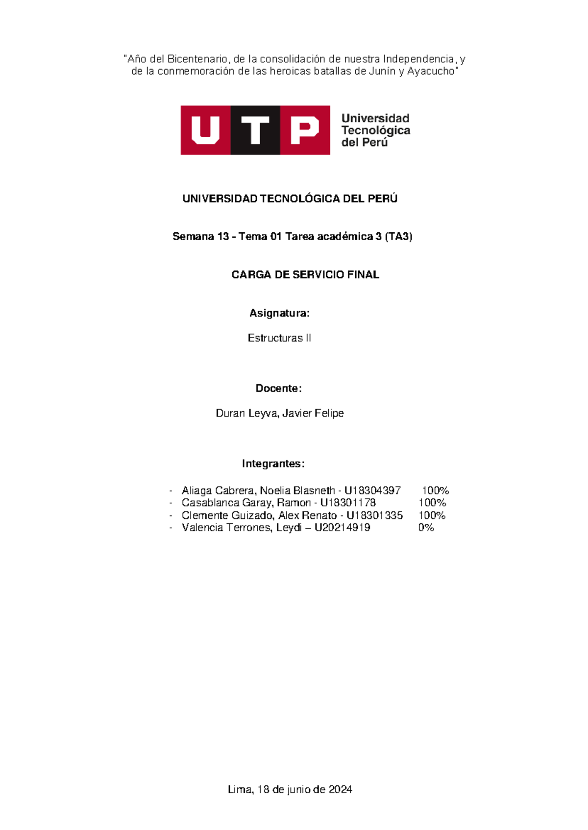Carga de Servicio Final - TA3 Estructuras II - Semana 13 - Studocu