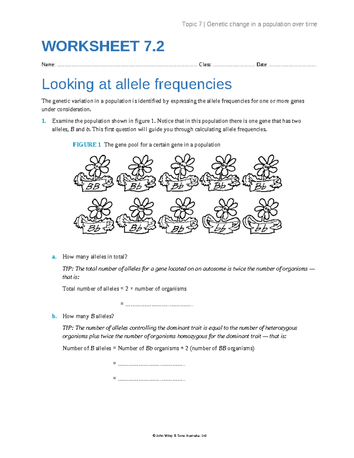 Topic 7.2: Allele Frequencies in Population Genetics Worksheet - Studocu