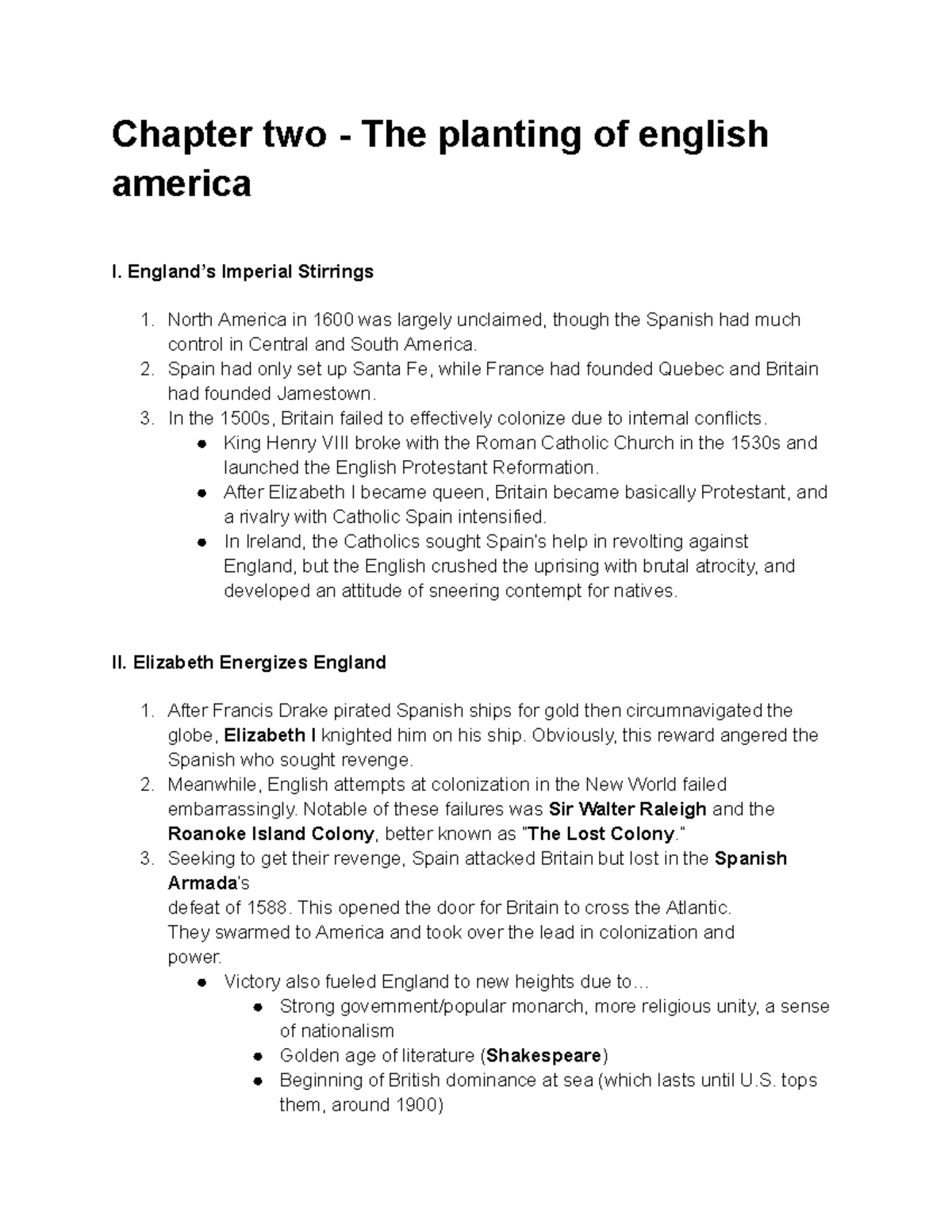 APUSH Ch2 Notes: The Rise of English Colonization in America - Studocu