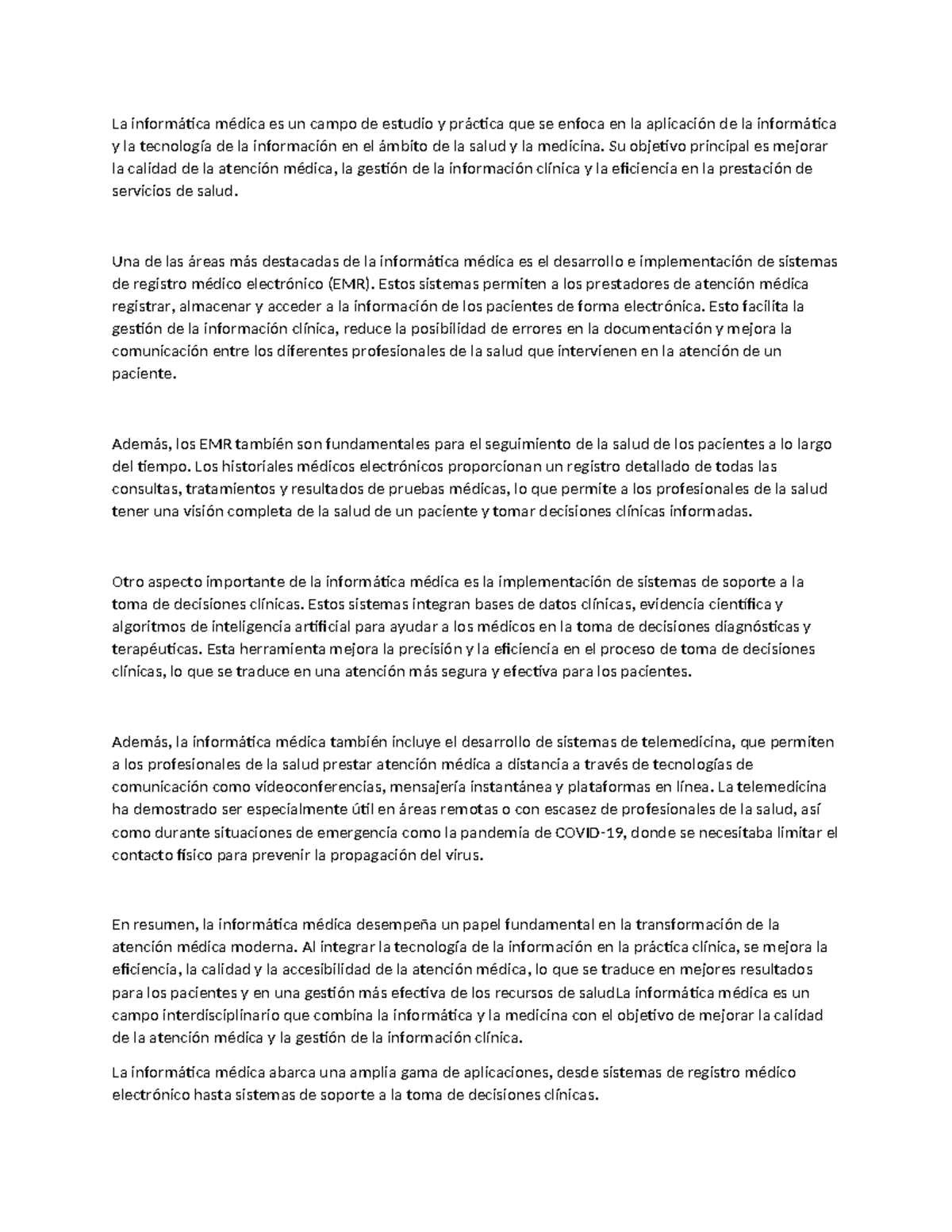 Trabajo sobre Informática Médica: Aplicaciones y Beneficios - Studocu