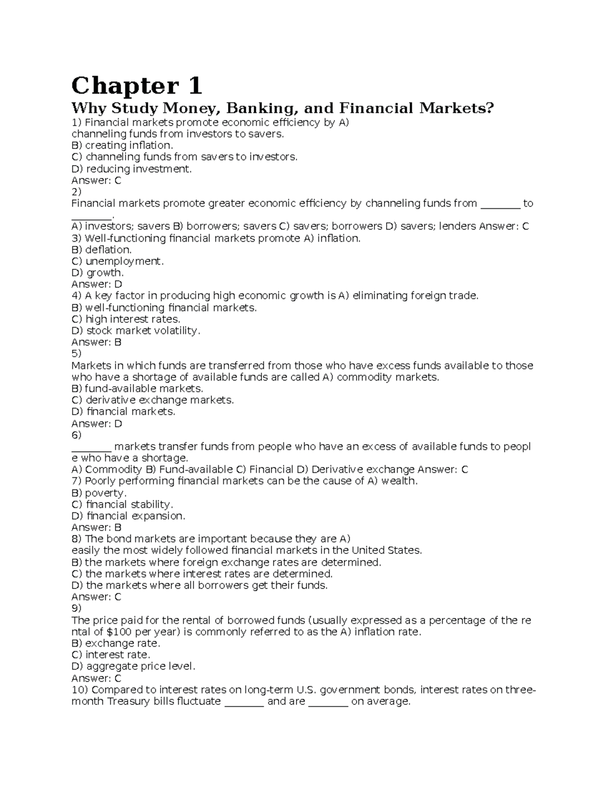 Chapter 1 & 2 Study Guide: Money, Banking, and Financial Markets (ECO ...