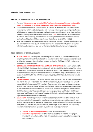 CRW1501 Study Guide Notes - Introduction to Criminal Law Study Guide ...