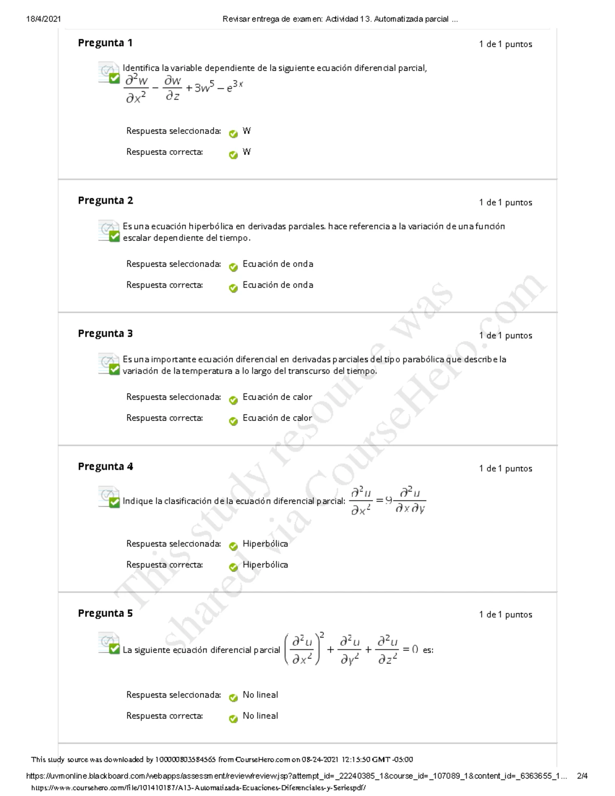 Examen final A6: Ecuaciones diferenciales y series de potencias - Studocu
