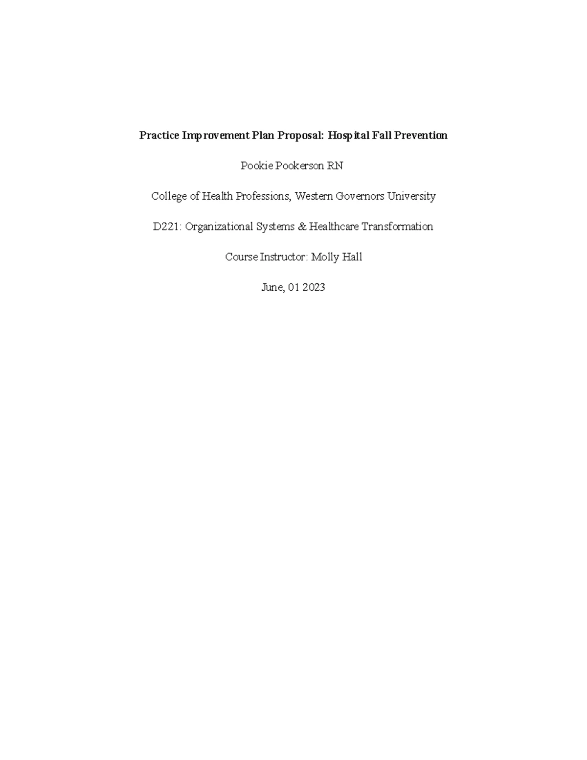 D221 Task 1: VAP Prevention Improvement Plan Proposal - Studocu