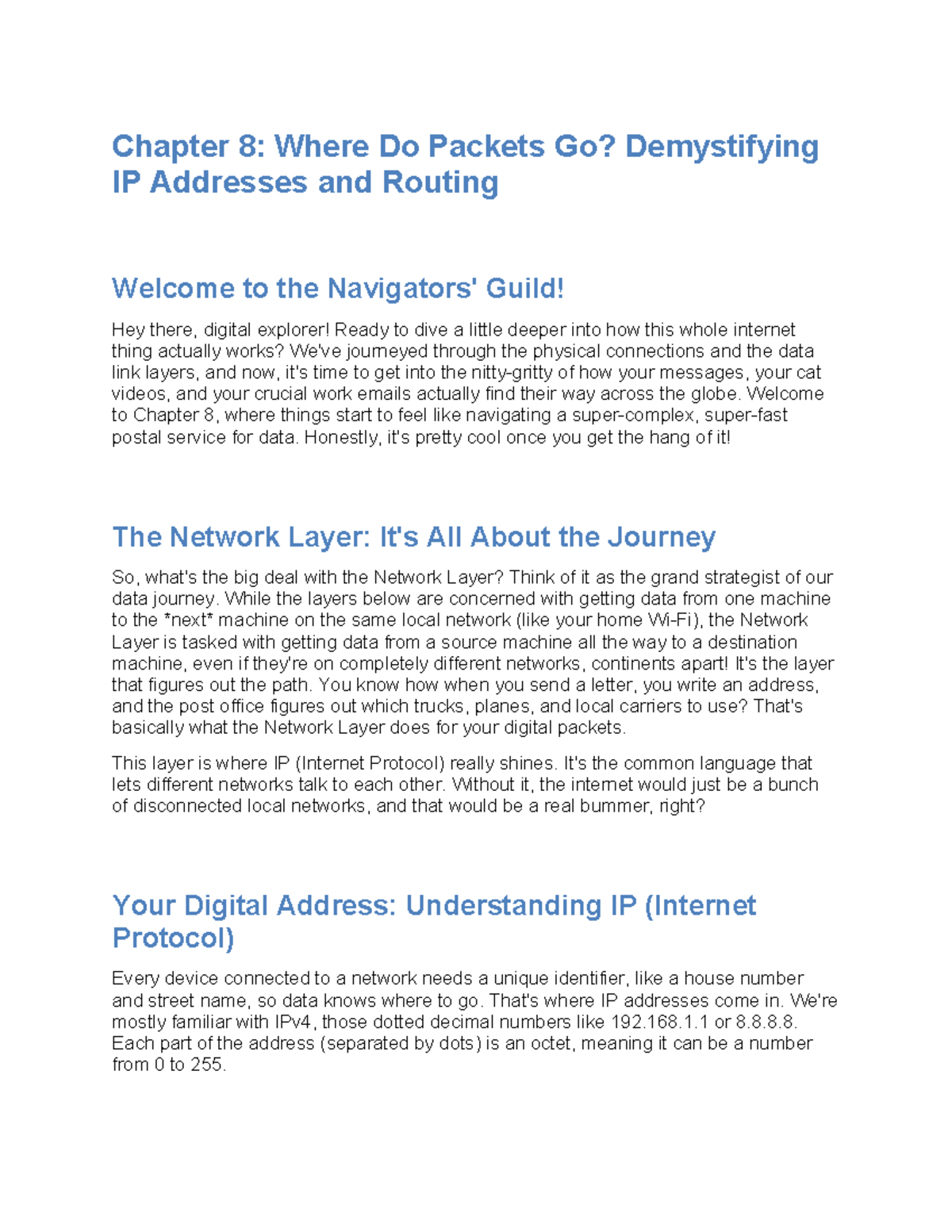 Chapter 8: Understanding IP Addresses & Routing in Network Layer - Studocu