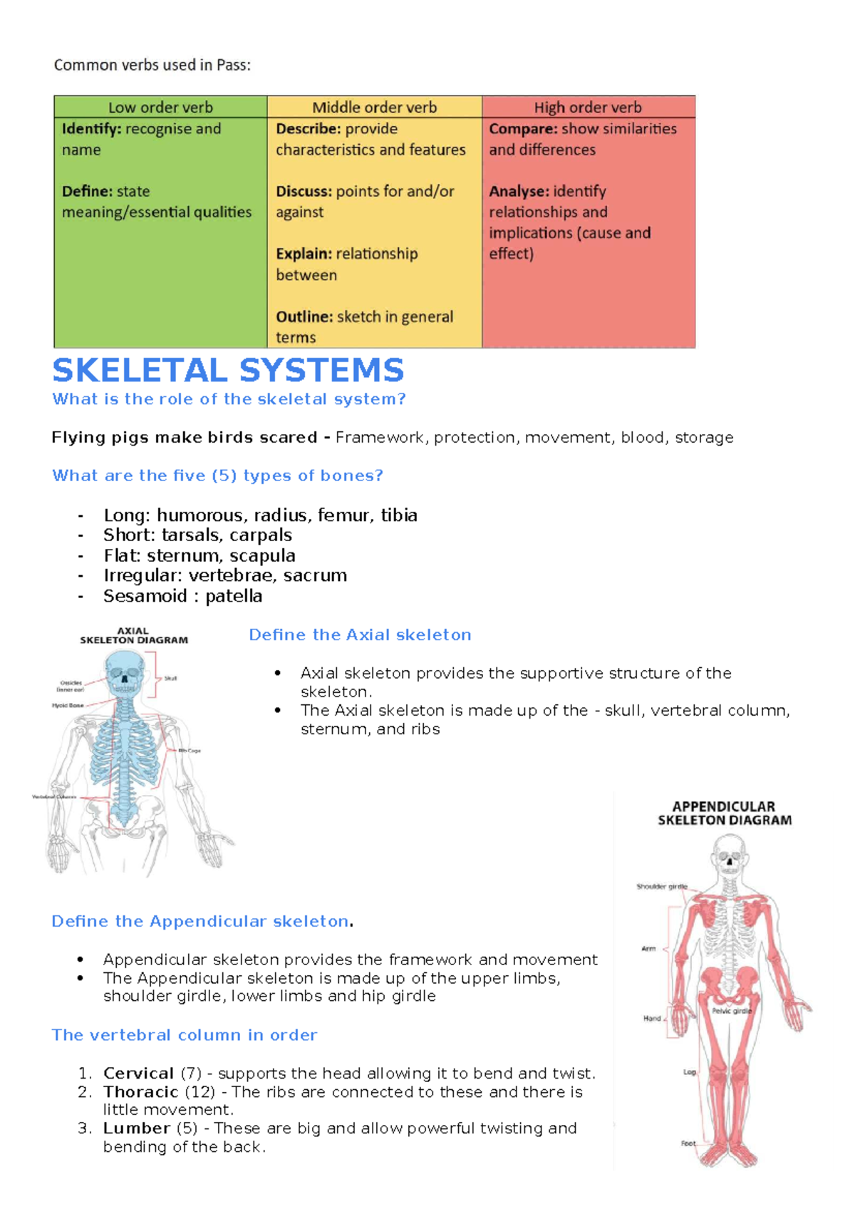 Unit 2 Notes: Skeletal, Muscular, and Cardiovascular Systems Overview ...