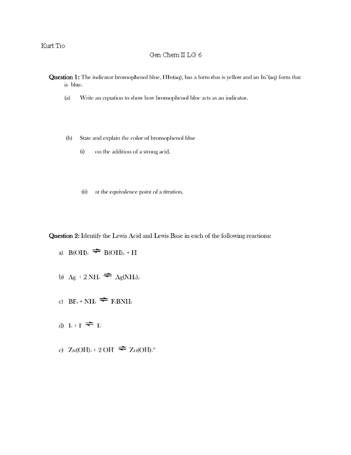 GCII LG 6 Worksheet - Bromophenol Blue & Reaction Mechanisms - Studocu