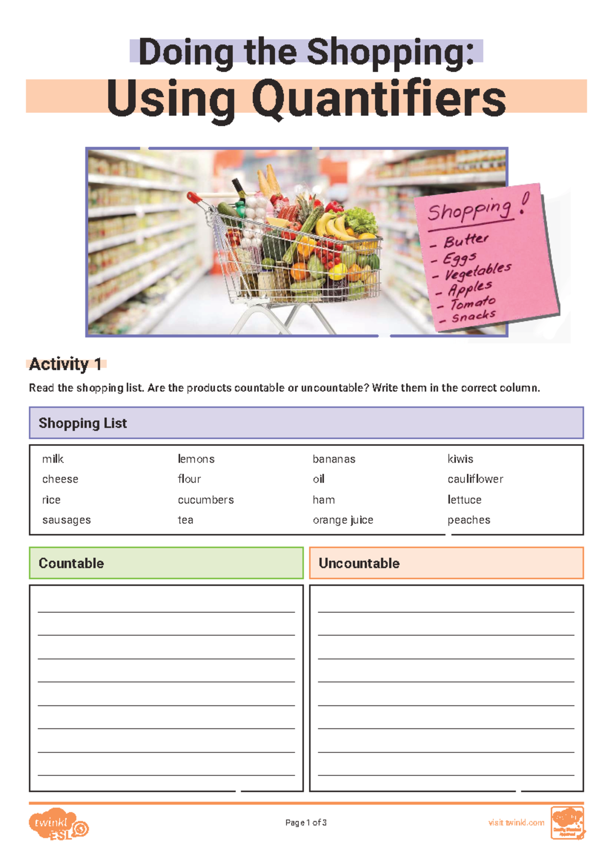 T-1720937332: ESL Shopping Quantifiers Activity Sheet for Adults A1 ...