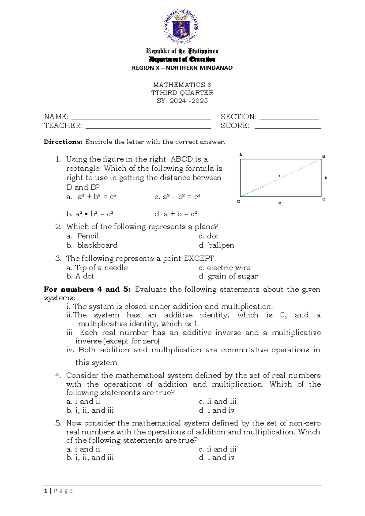 MATH 8 Q3 RUQA - Final - notes - Republic of the Philippines Department ...