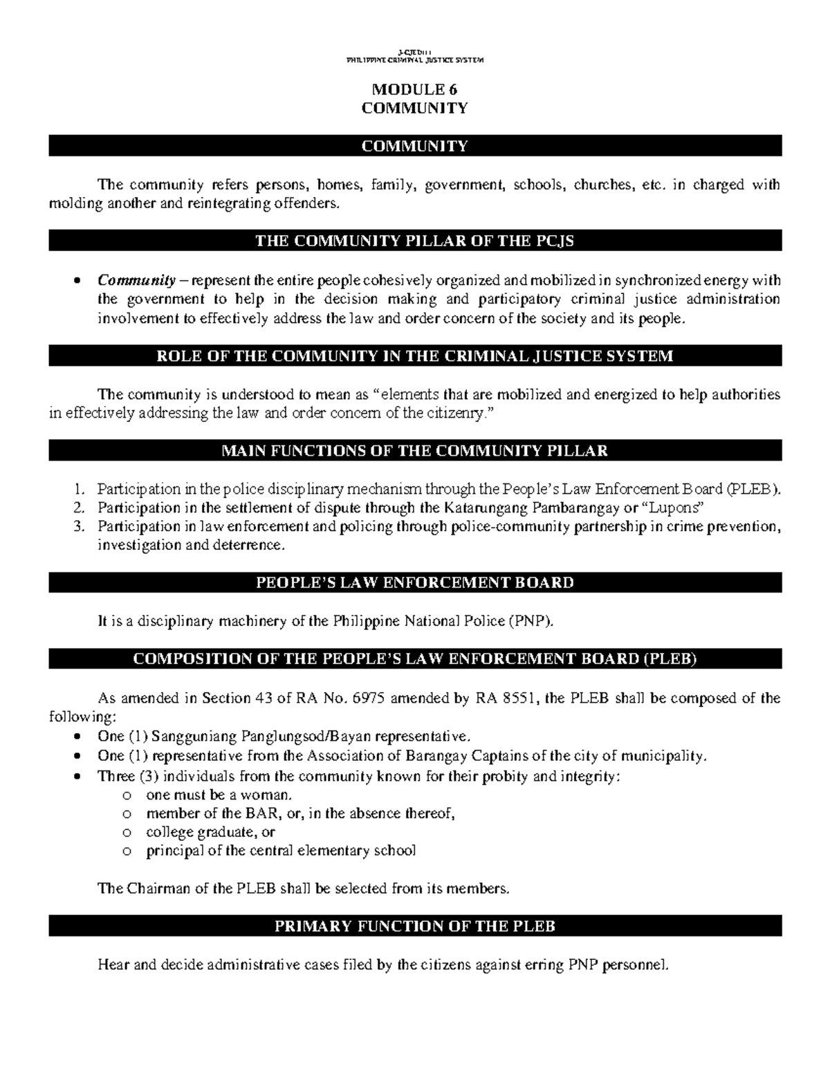 Module 6 - The Role of Community in Criminal Justice System - Studocu