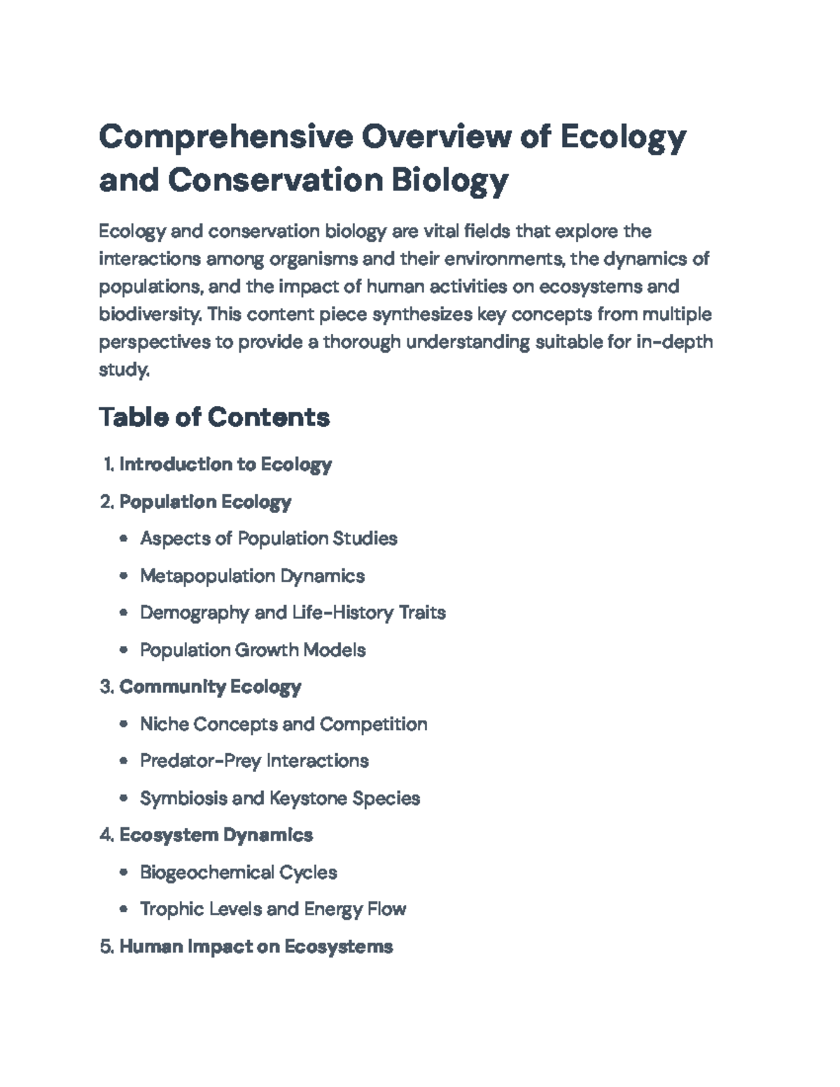 Comprehensive Overview of Ecology and Conservation Biology ...