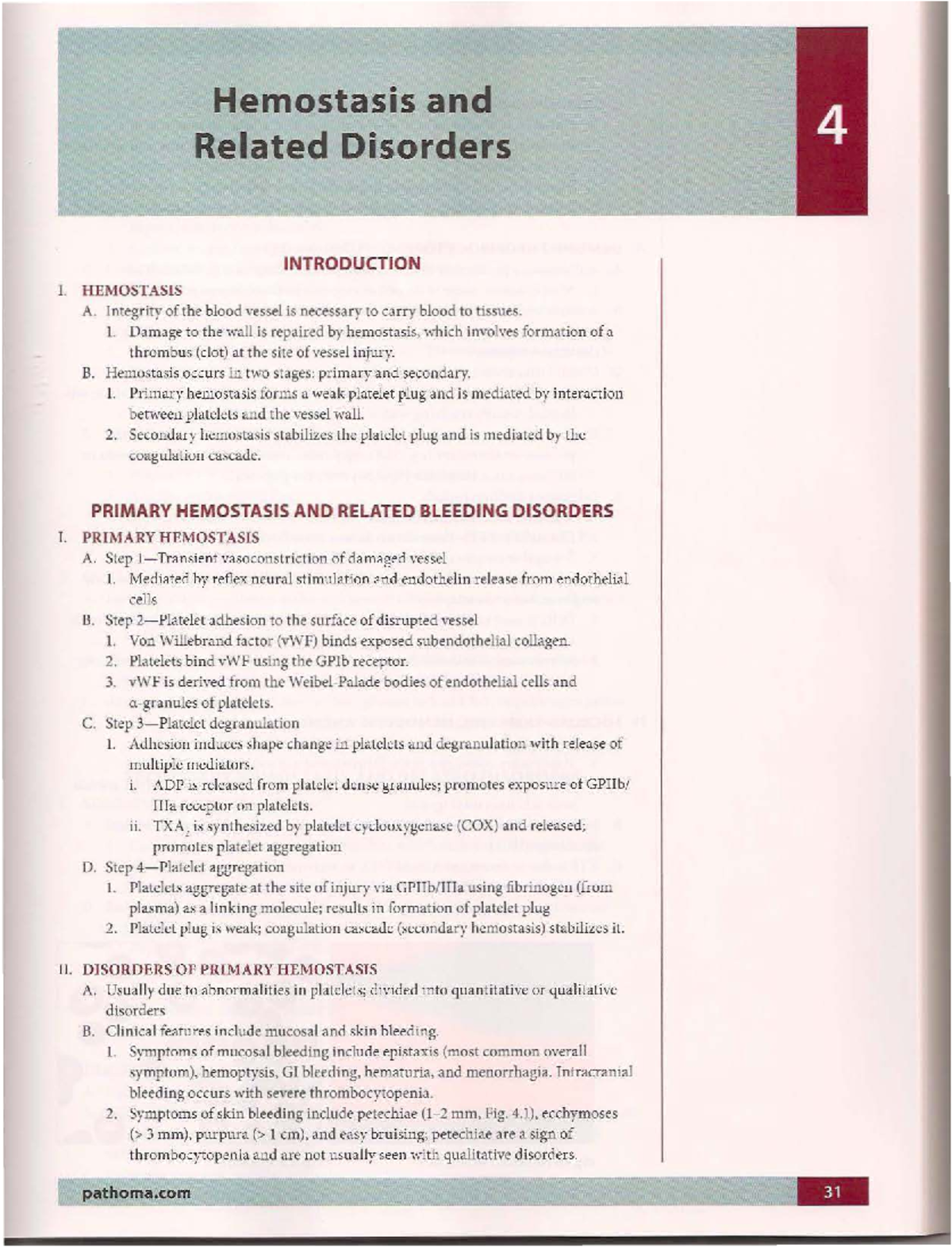Pathoma 30-38: Hemostasis and Related Disorders Overview - Studocu