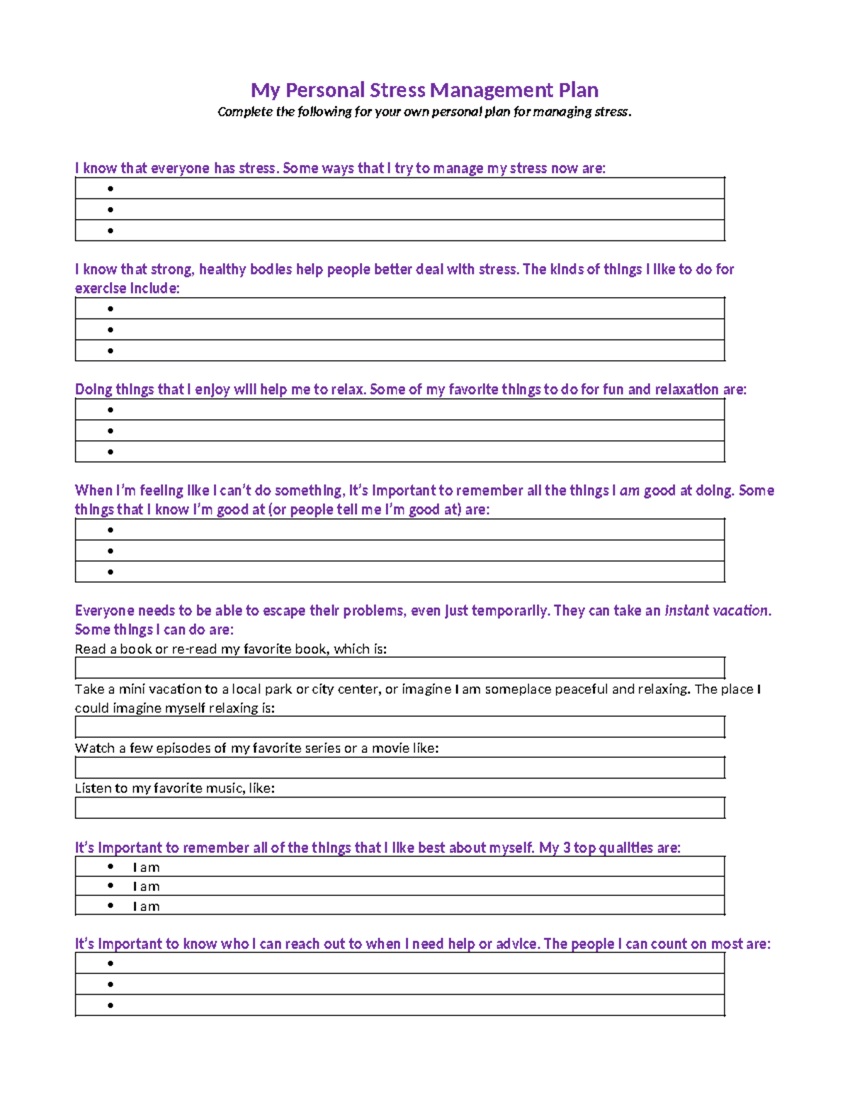 My+Personal+Stress+Management+Plan - My Personal Stress Management Plan ...