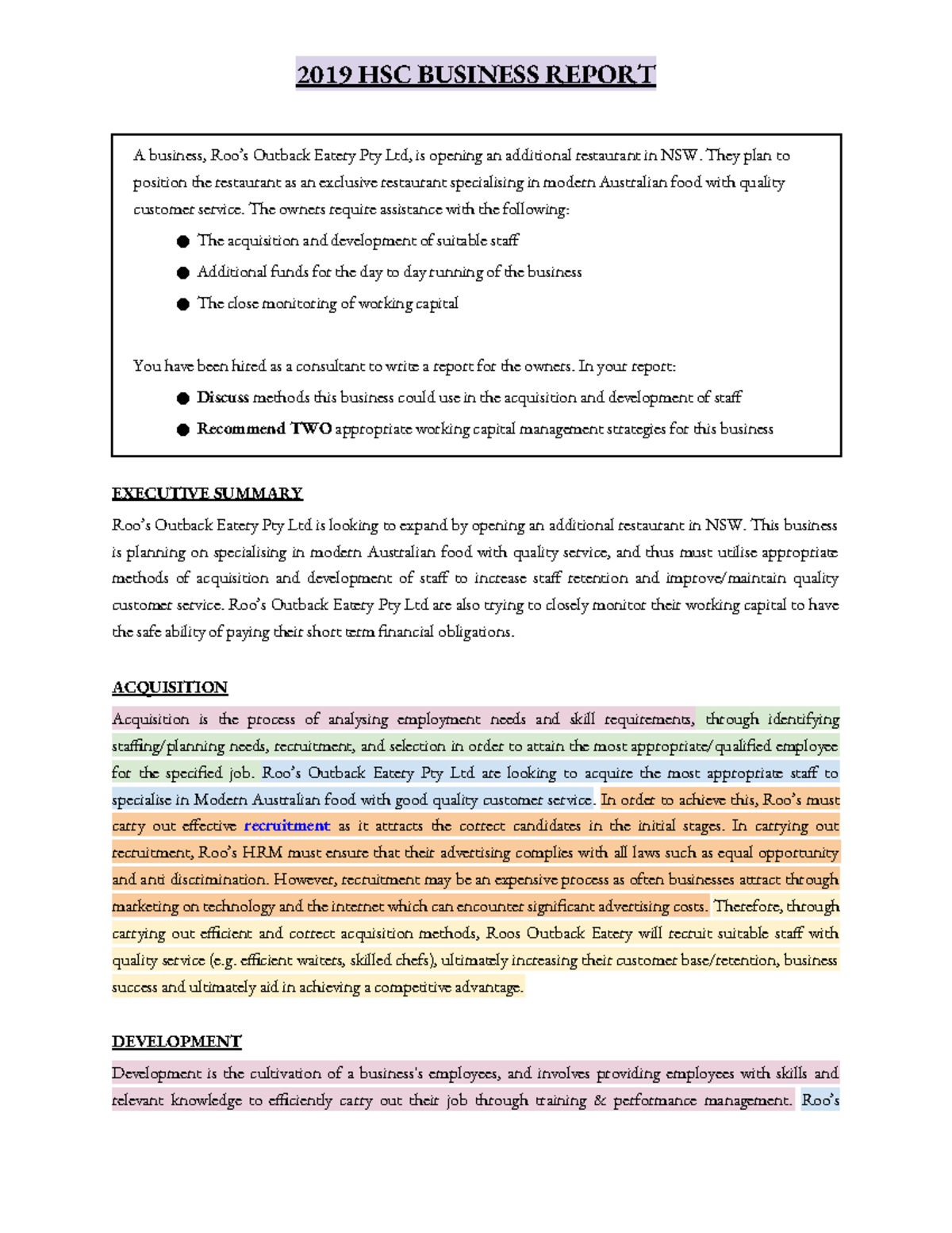 2019 HSC BUSINESS REPORT: Strategies for Outback Eatery's Expansion and ...