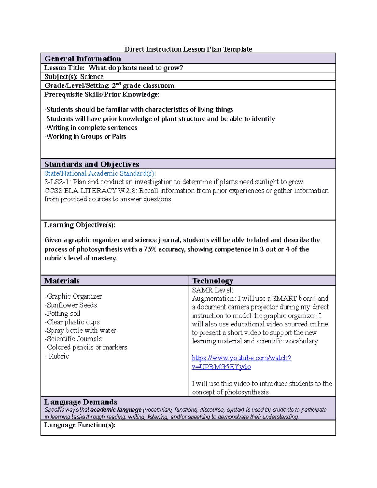 D091 Tast 2 Lesson template - Direct Instruction Lesson Plan Template General Information Lesson ...