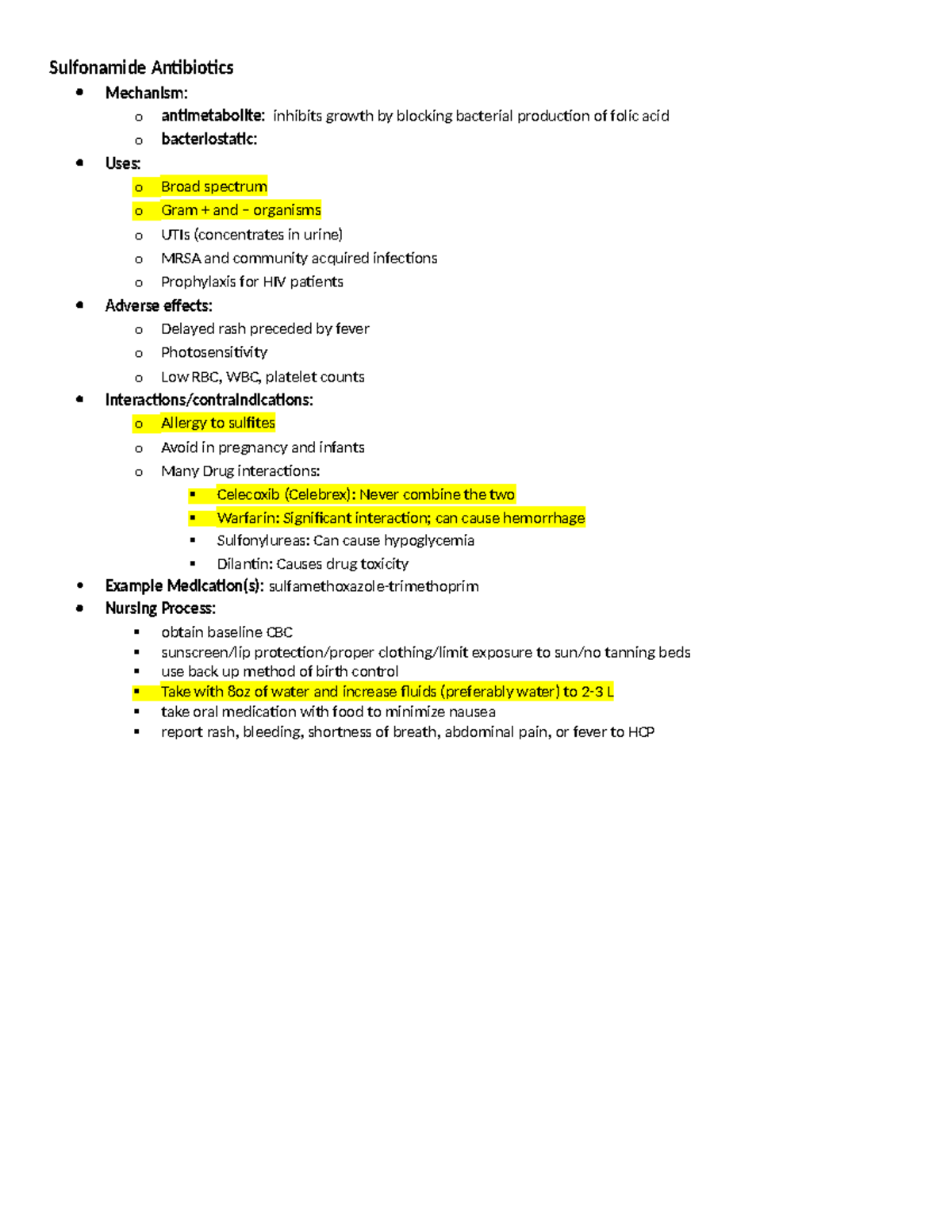 PHR 203 Final Exam Study Guide: Drug Classes and Nursing Considerations ...