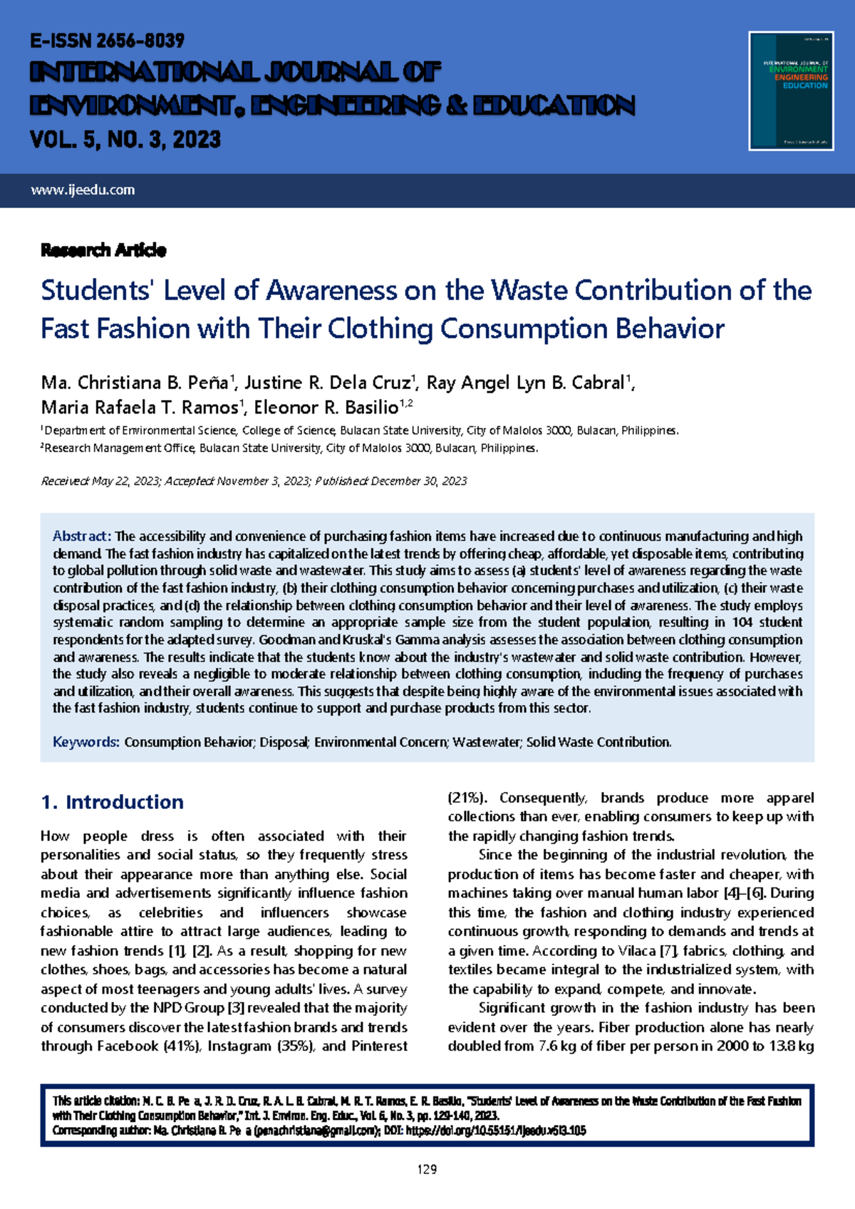 Awareness of Waste Contribution from Fast Fashion: A Study on Student ...