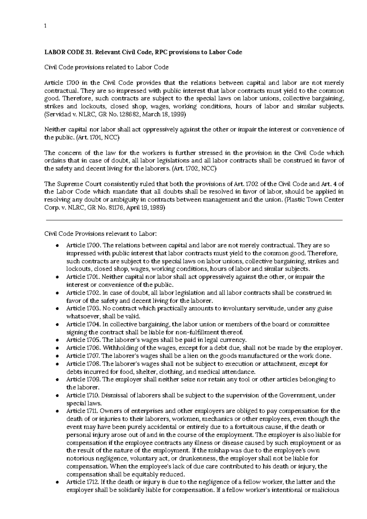 Labor Code Notes: Key Provisions and Case Studies on Employment Law ...